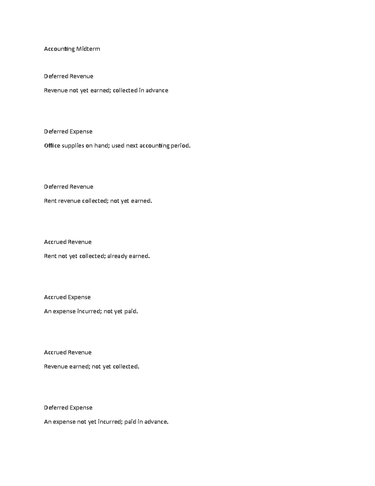 Accounting Midterm - reviewer - Accounting Midterm Deferred Revenue ...