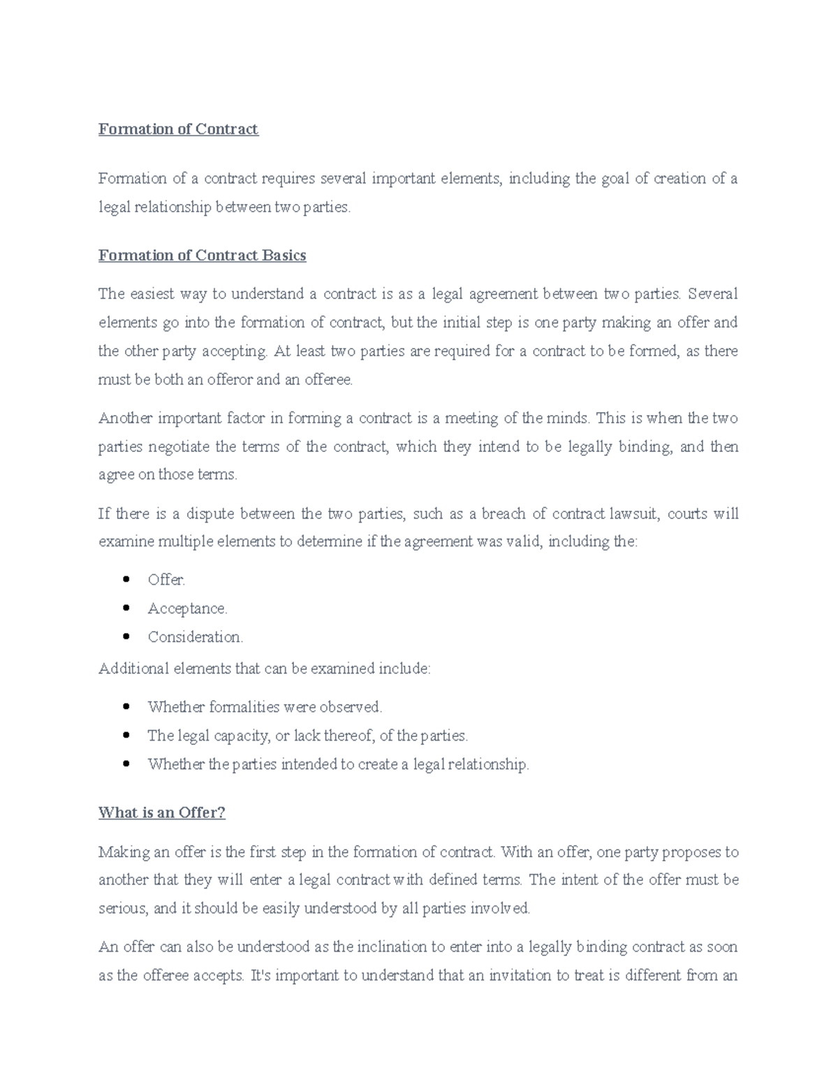 Formation of a contract basics for LLB - Formation of Contract ...