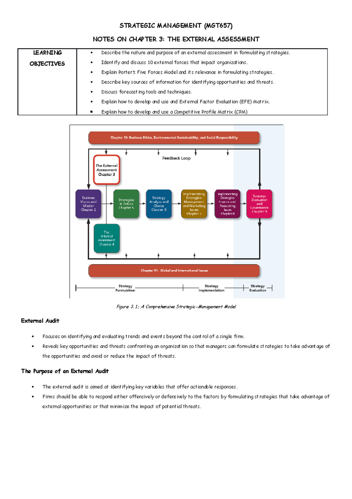 Strategic Management - STRATEGIC MANAGEMENT (MGT657) NOTES ON CHAPTER 3 ...