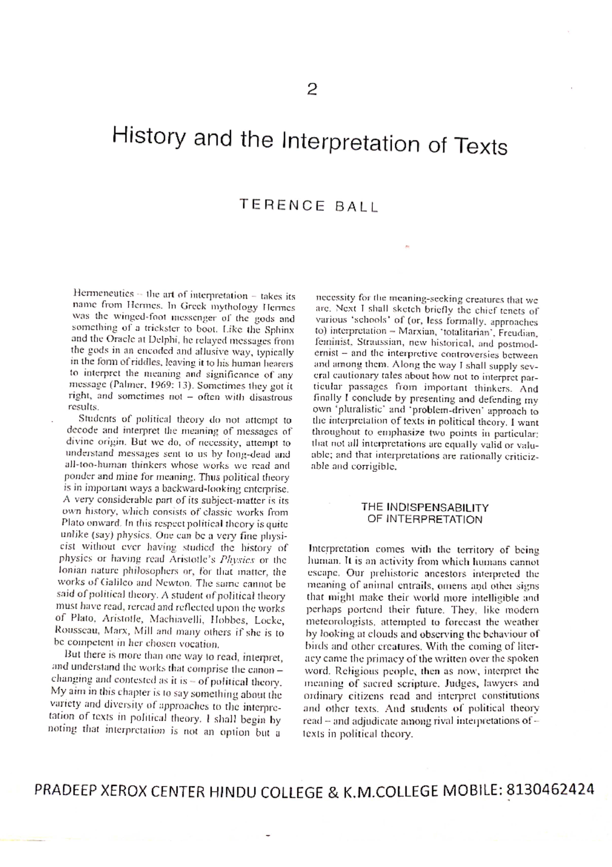 T.ball 'history and the interpretation of texts' - 2 History and the ...