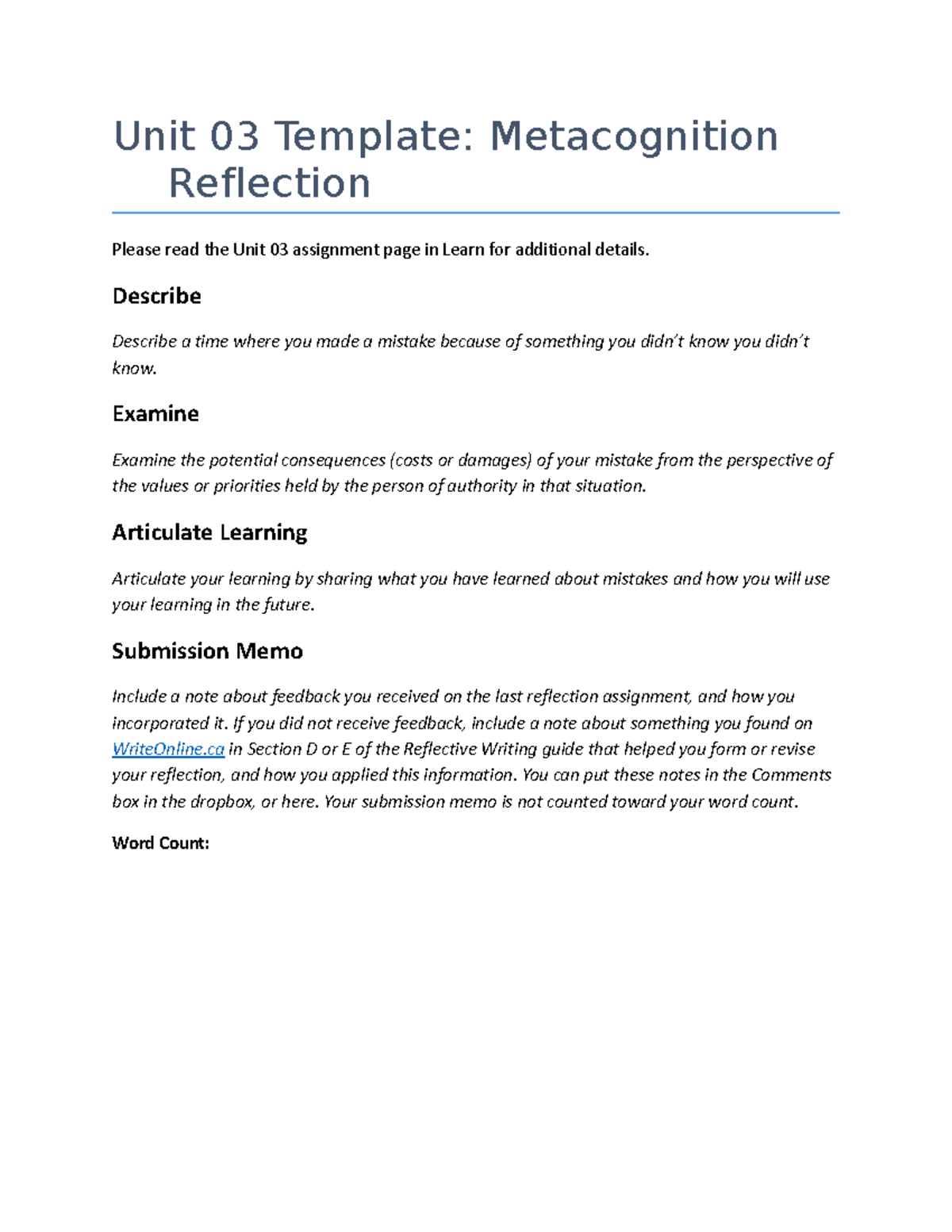 Unit-03-template - lecture notes - Unit 03 Template: Metacognition ...