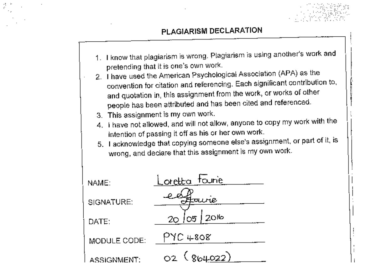 PYC4808 Assignment 6 Unisa pdf - ASSIGNMENT STUDENT NUMBER: 5096-904- MODULE CODE: PYC ...