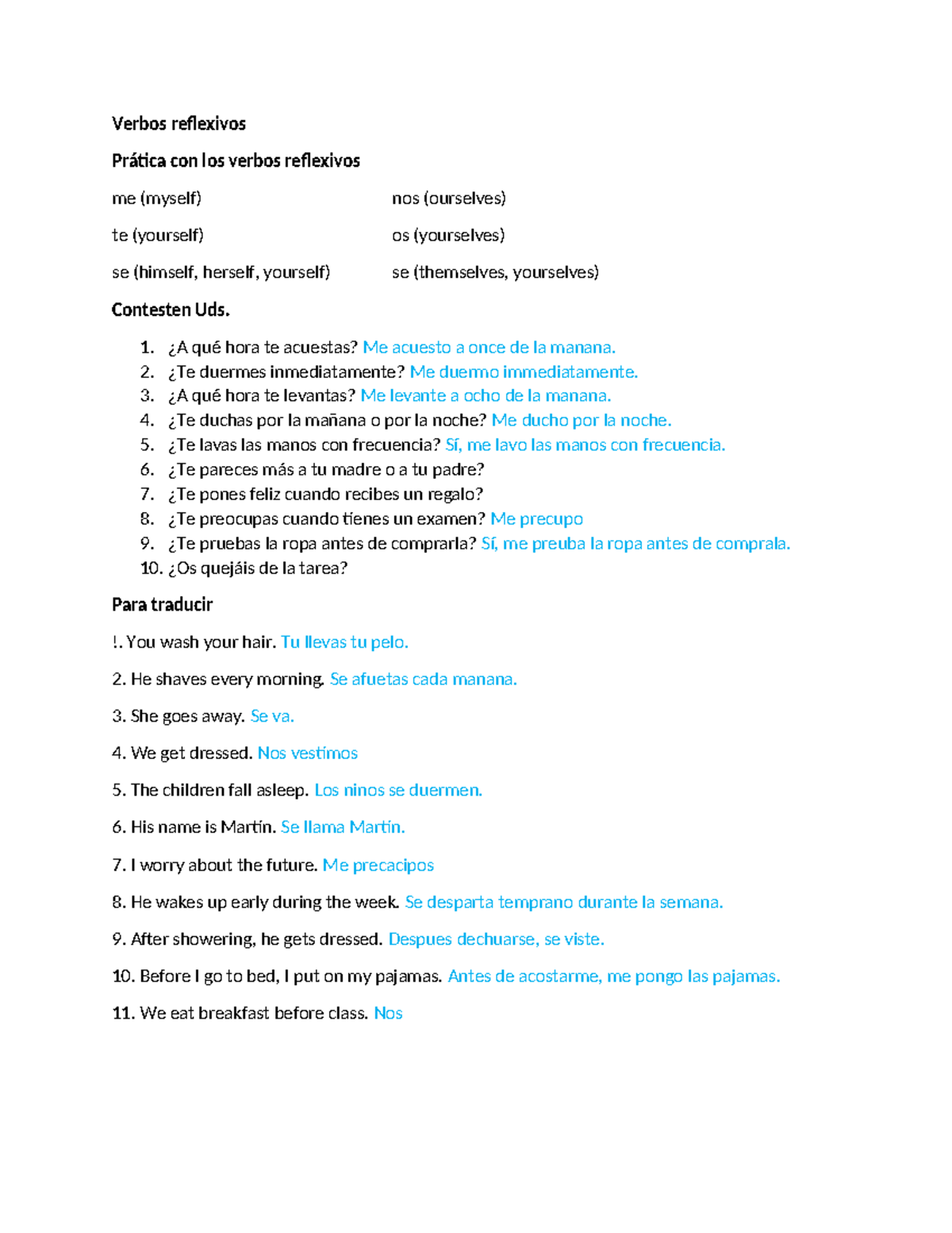 Verbos reflexivos 2021 - Verbos reflexivos Prática con los verbos ...