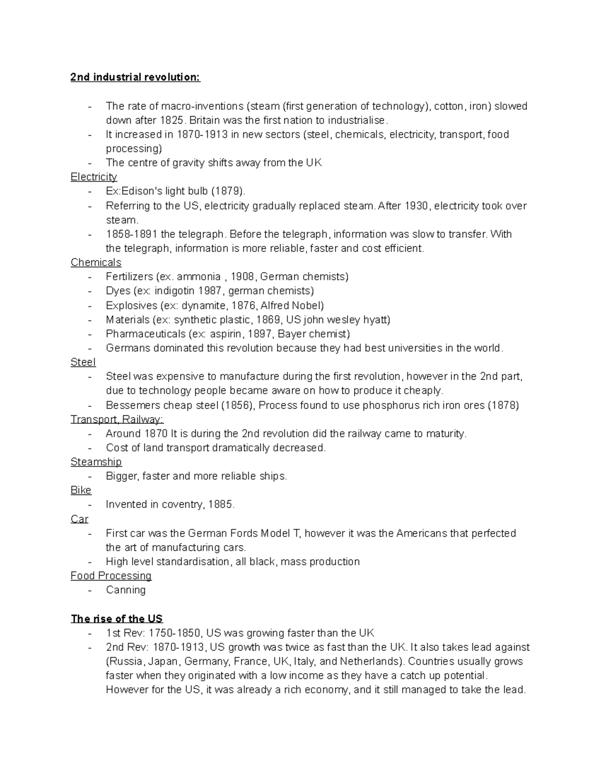 GBH Lectures - Lecture notes 1-10 - 2nd industrial revolution: - The ...