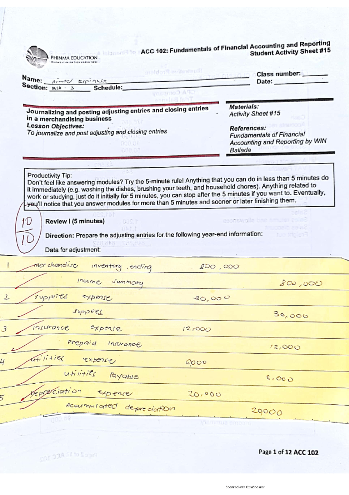 ACC 102 - DAY 15 - Aaespinosa - Advanced Financial Accounting - Studocu