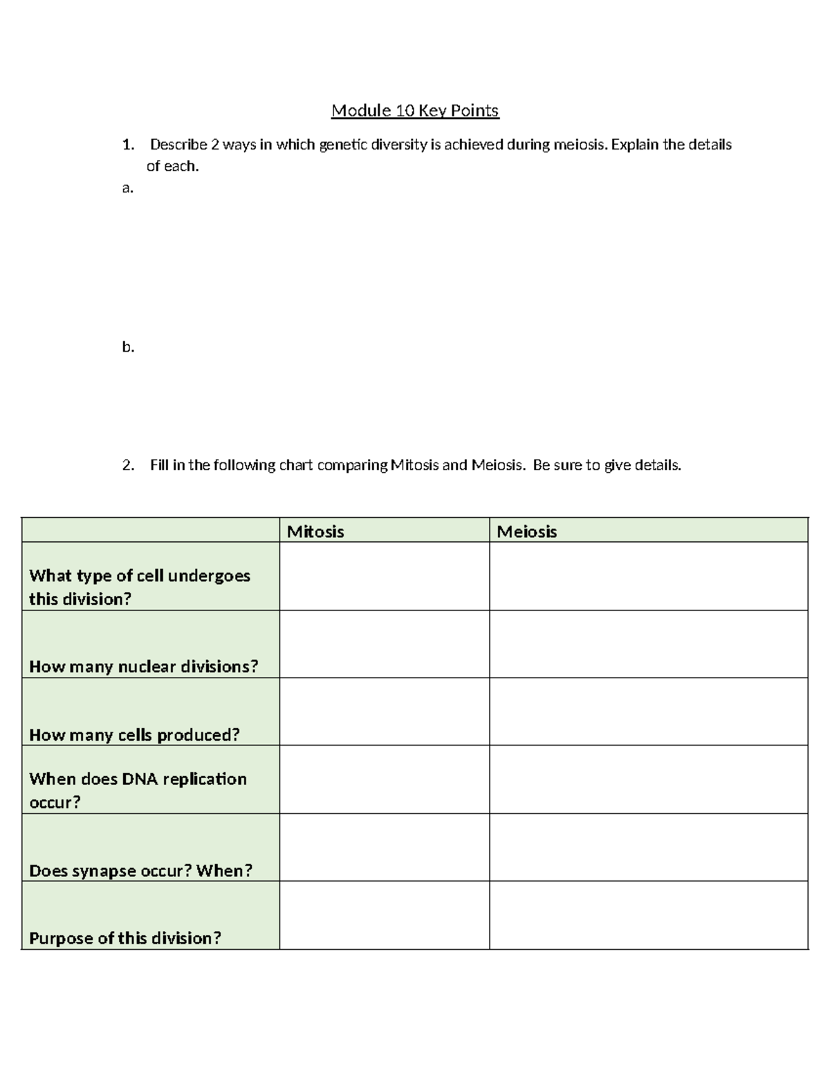 Module 10 Key Points DT 1 - BIO-111 - Module 10 Key Points 1. Describe ...