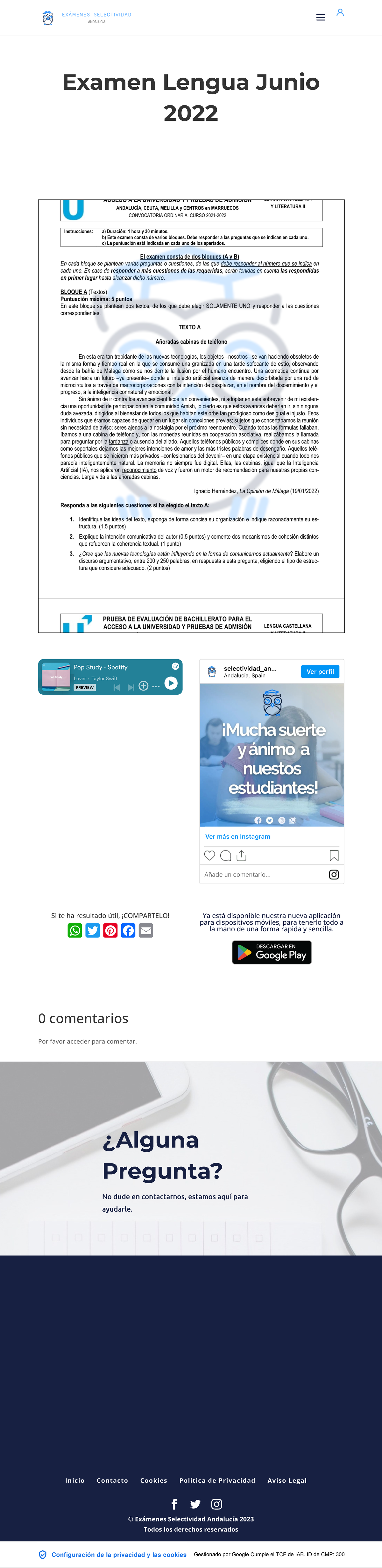 Examen Lengua Junio 2022 - Configuración de la privacidad y las cookies ...