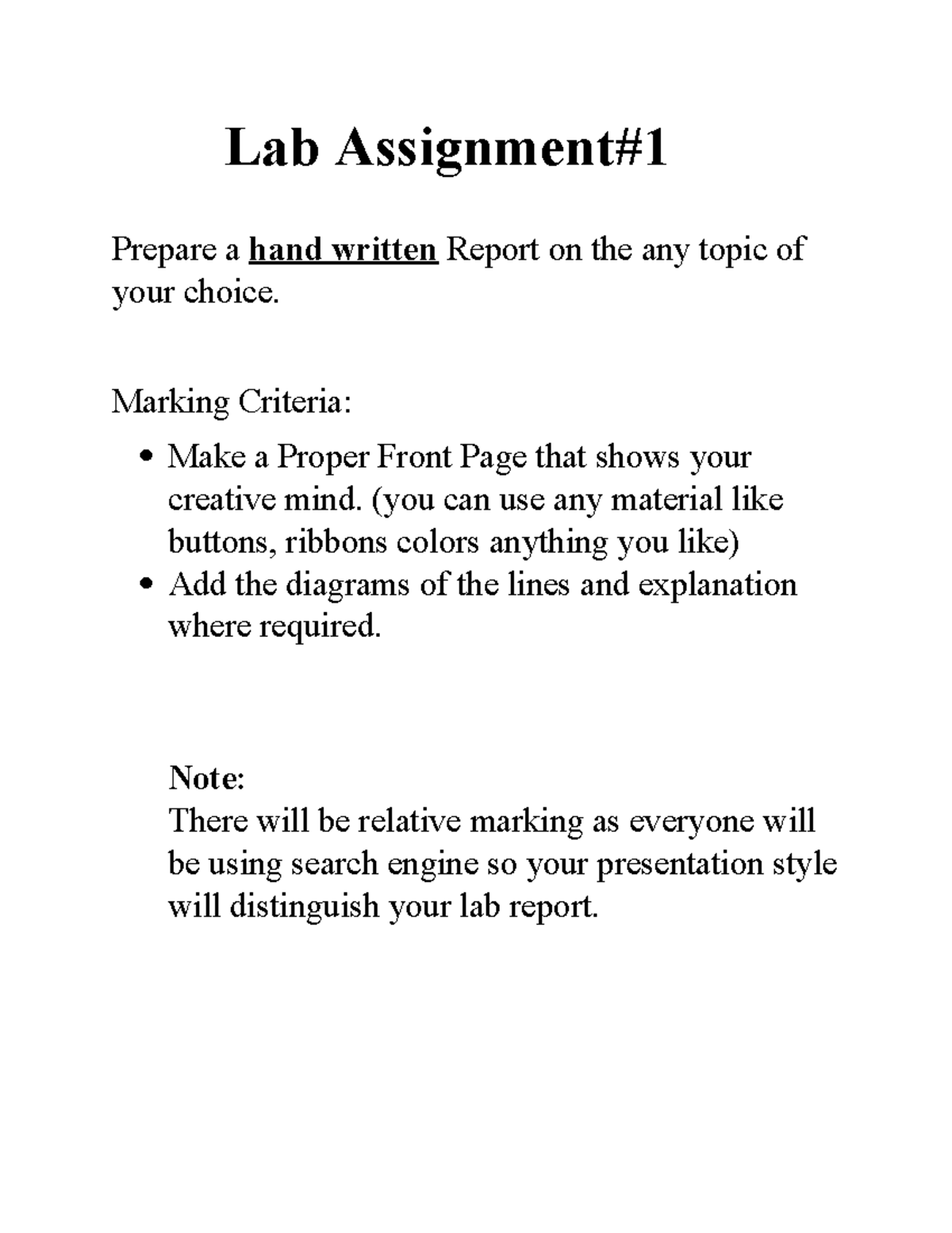ED Assignment Lab1 - Engineering Drawing - Lab Assignment# Prepare a hand written Report on the ...