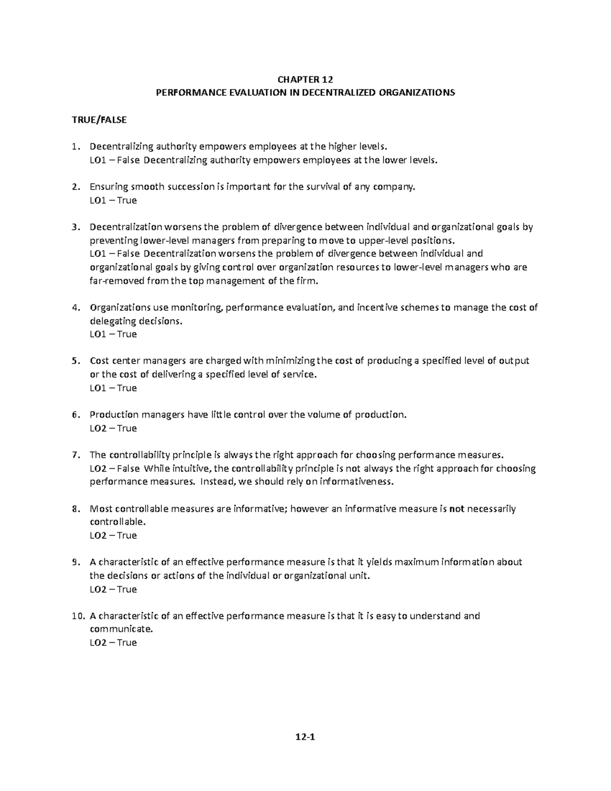 MOS1023 - Chapter 12 Test Bank - 2019 - CHAPTER 12 PERFORMANCE ...
