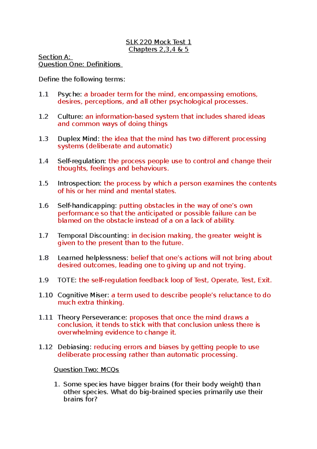 SLK 220 Mock Test 1 2023 - mock test - SLK 220 Mock Test 1 Chapters 2,3 ...