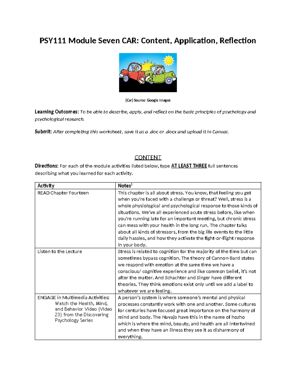 PSY111 Module 7 CAR (Simpson, 2022) - PSY111 Module Seven CAR: Content ...