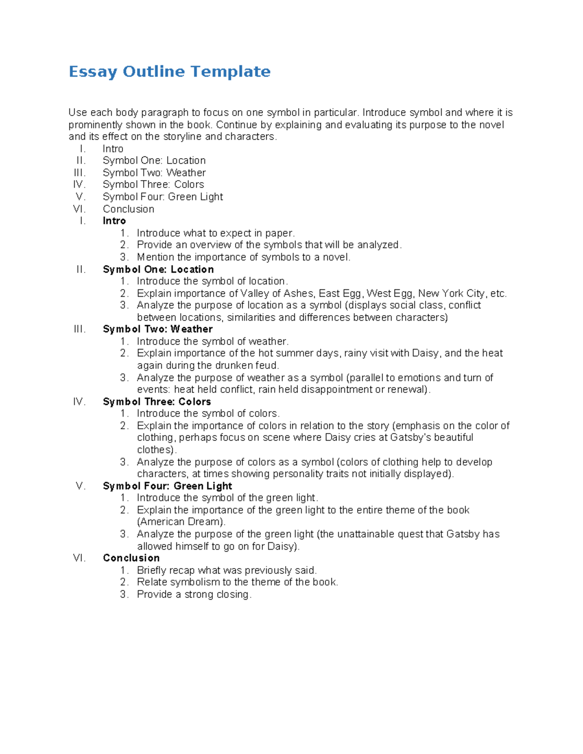 Essay Outline Template 02 - Essay Outline Template Use each body ...