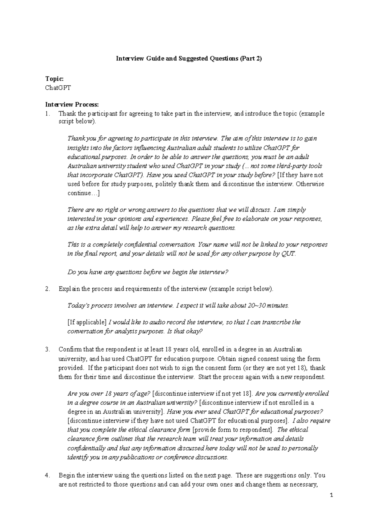 3. Part 2 - Interview guide and suggested questions - Chat GPT V1 ...