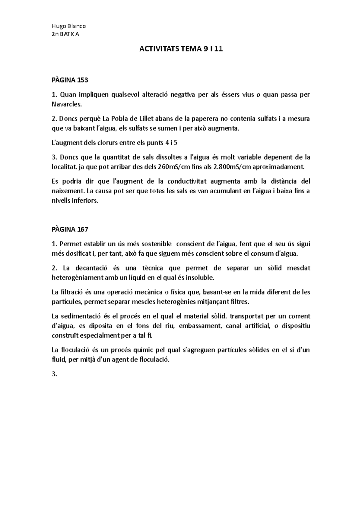 Activitats TEMA 9 i 11 - ACTIVIDADES TEMA 9 Y 11 CTM II - Hugo Blanco 2n BATX A ACTIVITATS TEMA ...