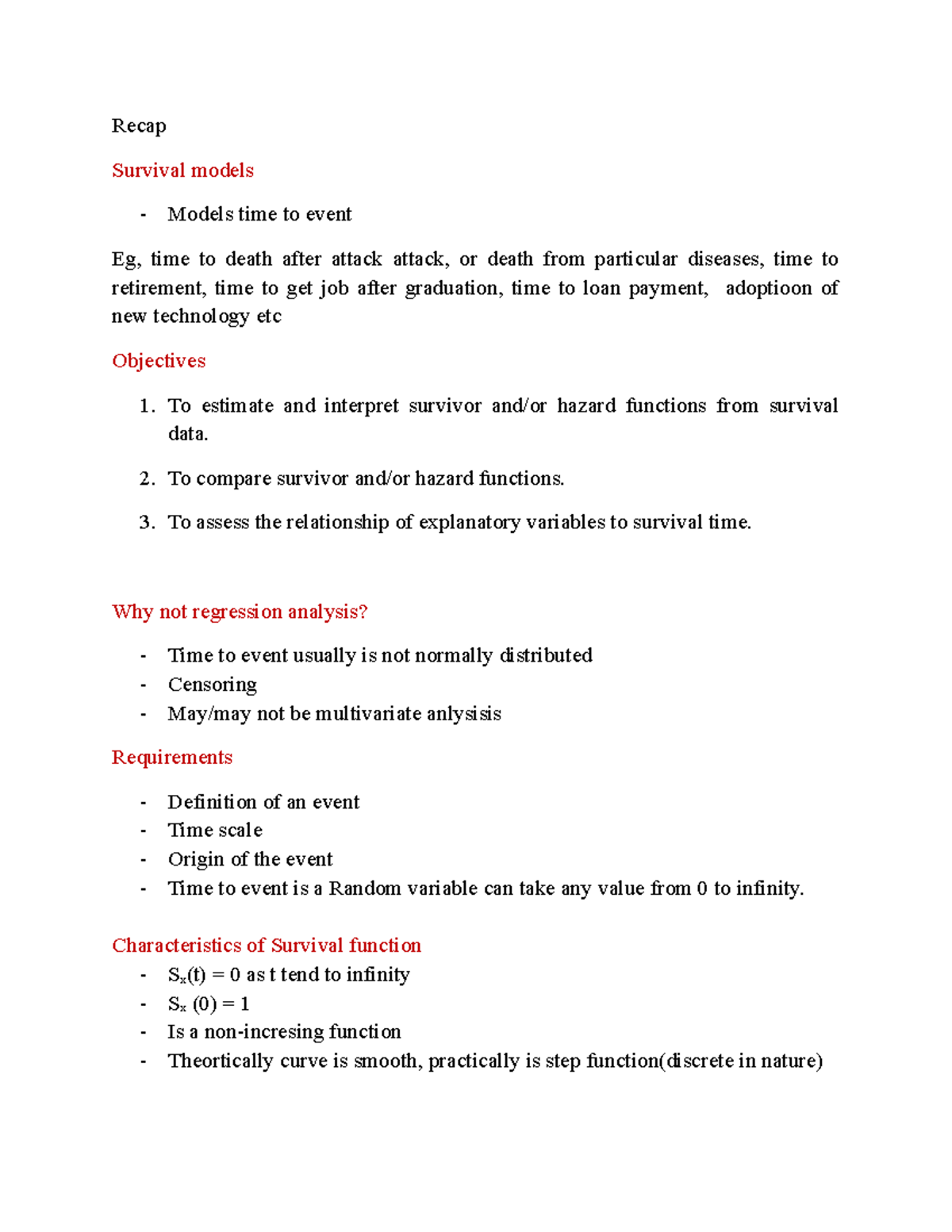 Recap-Survival model new - Recap Survival models Models time to event ...