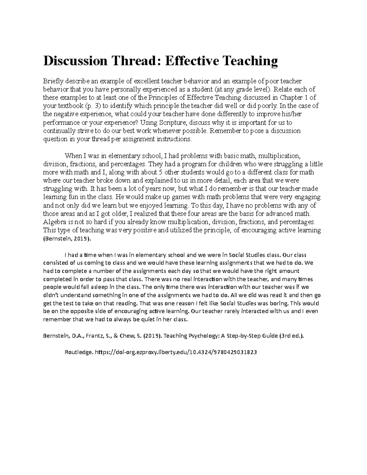 Week 1 - Discussion Thread- Effective Teaching - Discussion Thread ...