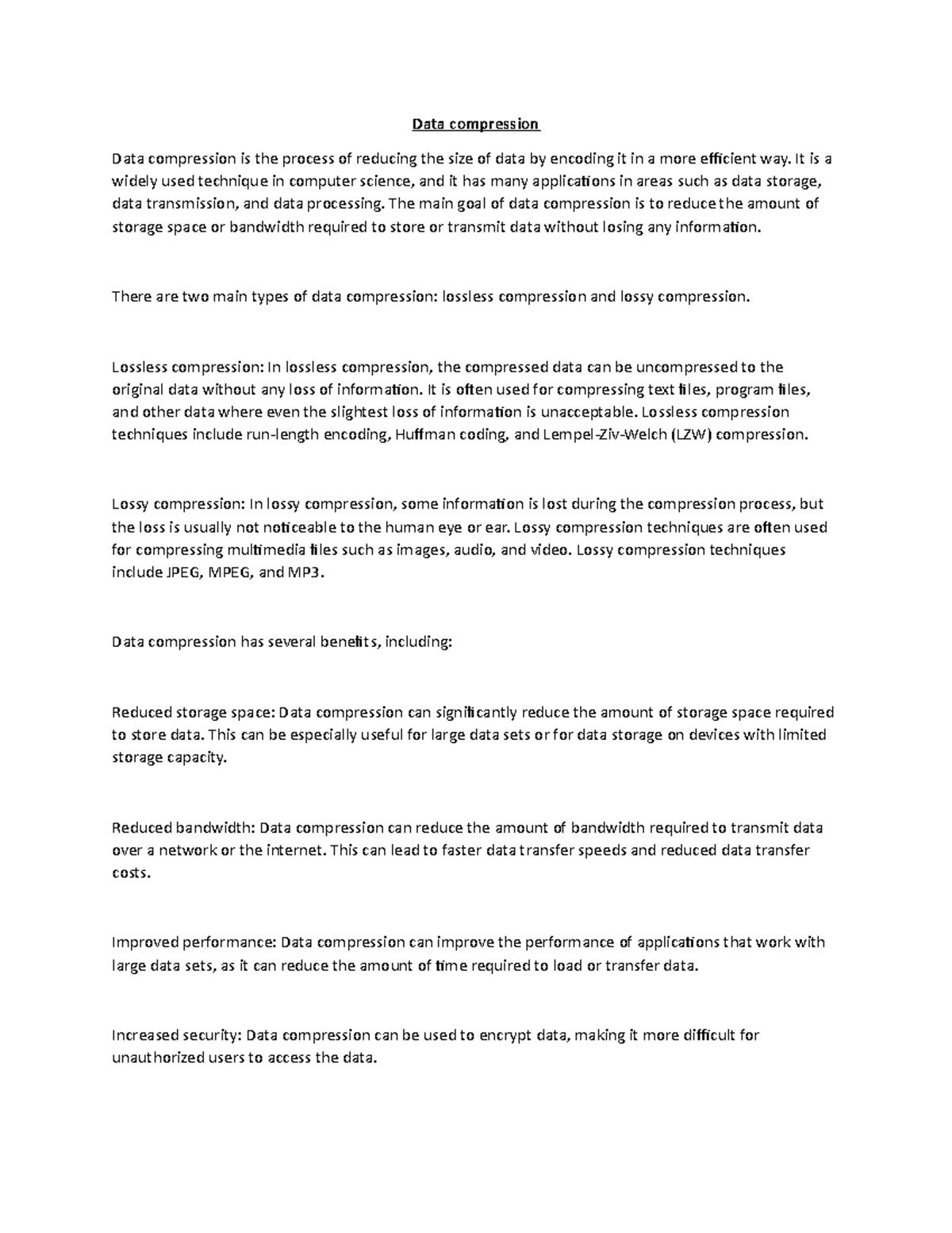 Data compression - Data compression Data compression is the process of ...