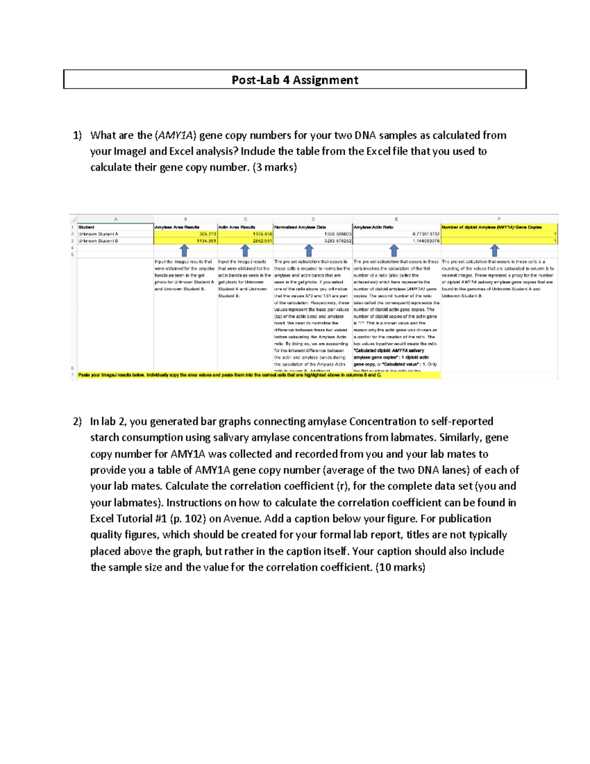 Bio1A Post-Lab 4 Assignment - Post-Lab 4 Assignment 1) What are the (AMY1A) gene copy numbers ...