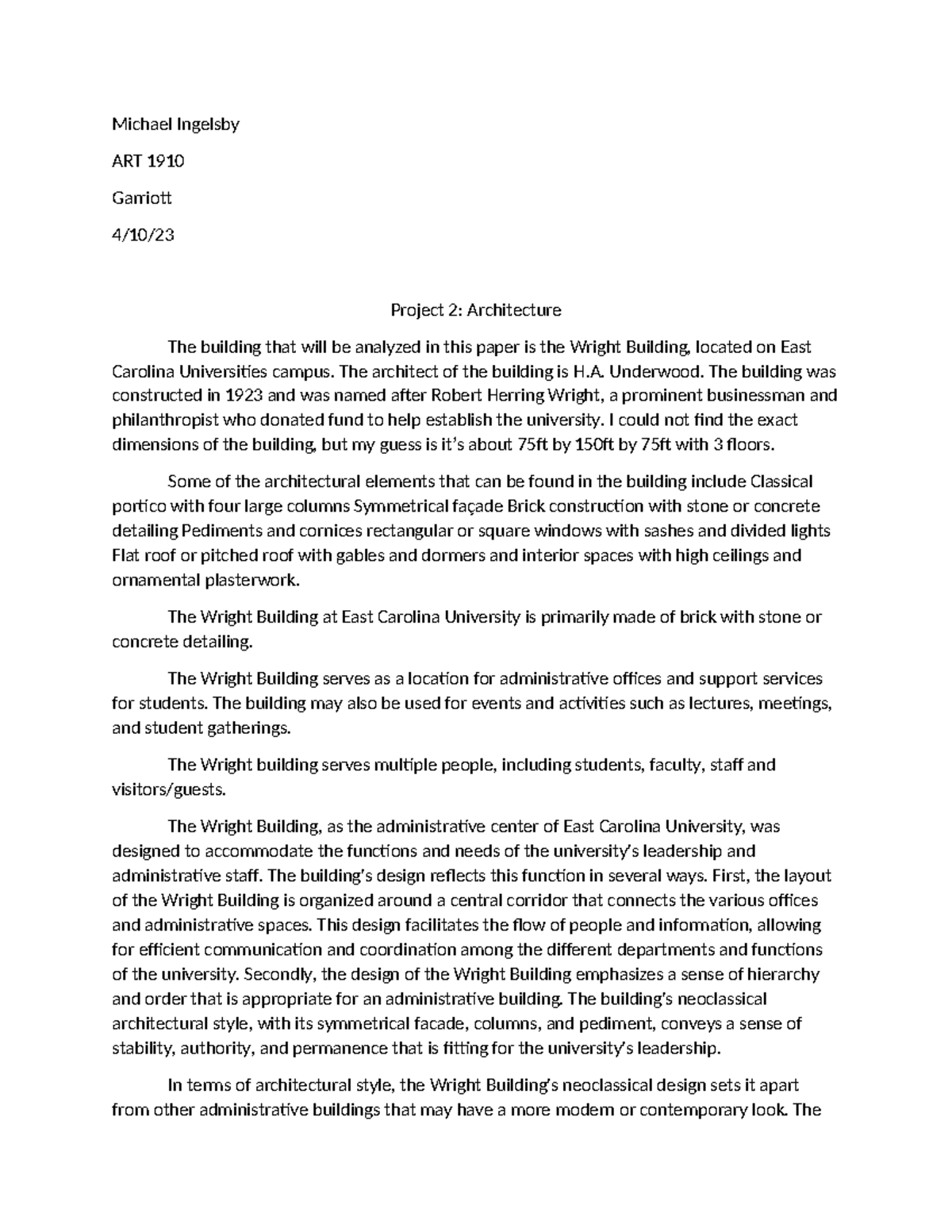 ART 1910 Project 2 - Michael Ingelsby ART 1910 Garriott 4/10/ Project 2 ...