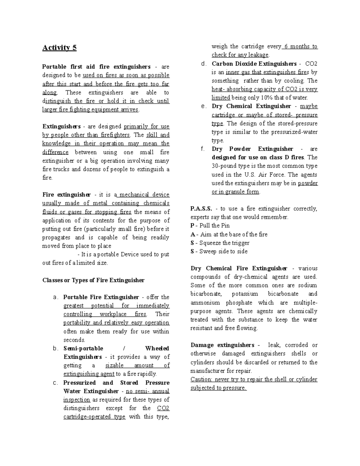Fire Protection and Arson Investigation - Activity 5 Portable first aid ...