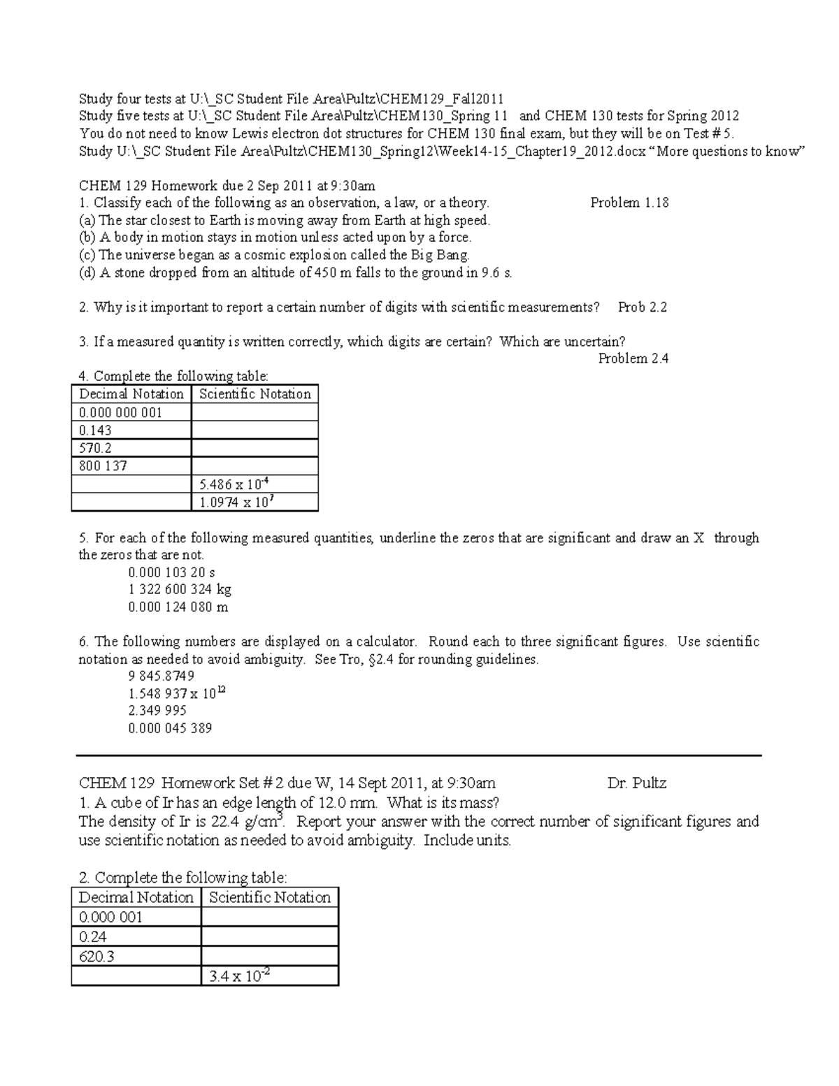 CHEM131 Review test for CHEM 130 - Study four tests at U:_SC Student ...