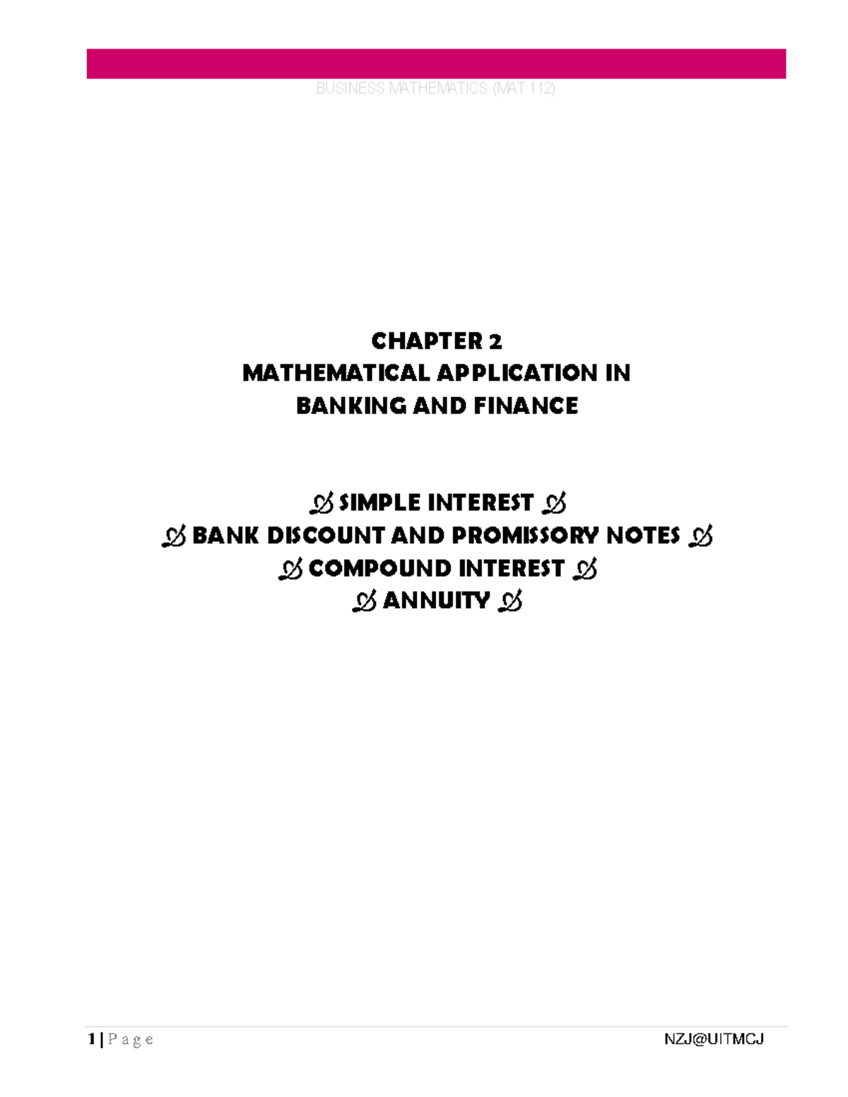 Chapter 2 Banking And Finance - CHAPTER 2 MATHEMATICAL APPLICATION IN ...