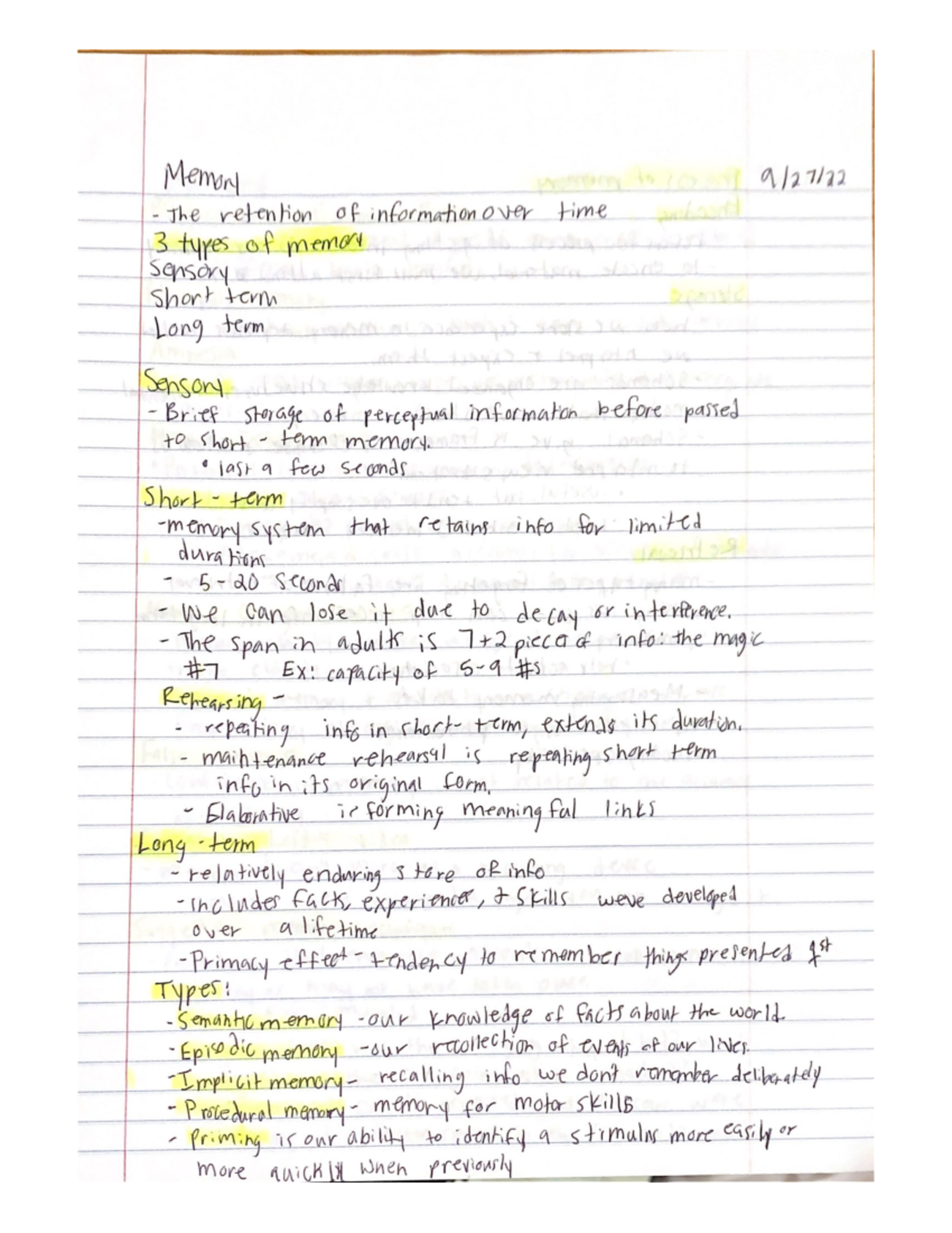 Memory Notes - Contains information on the psychology side of your ...