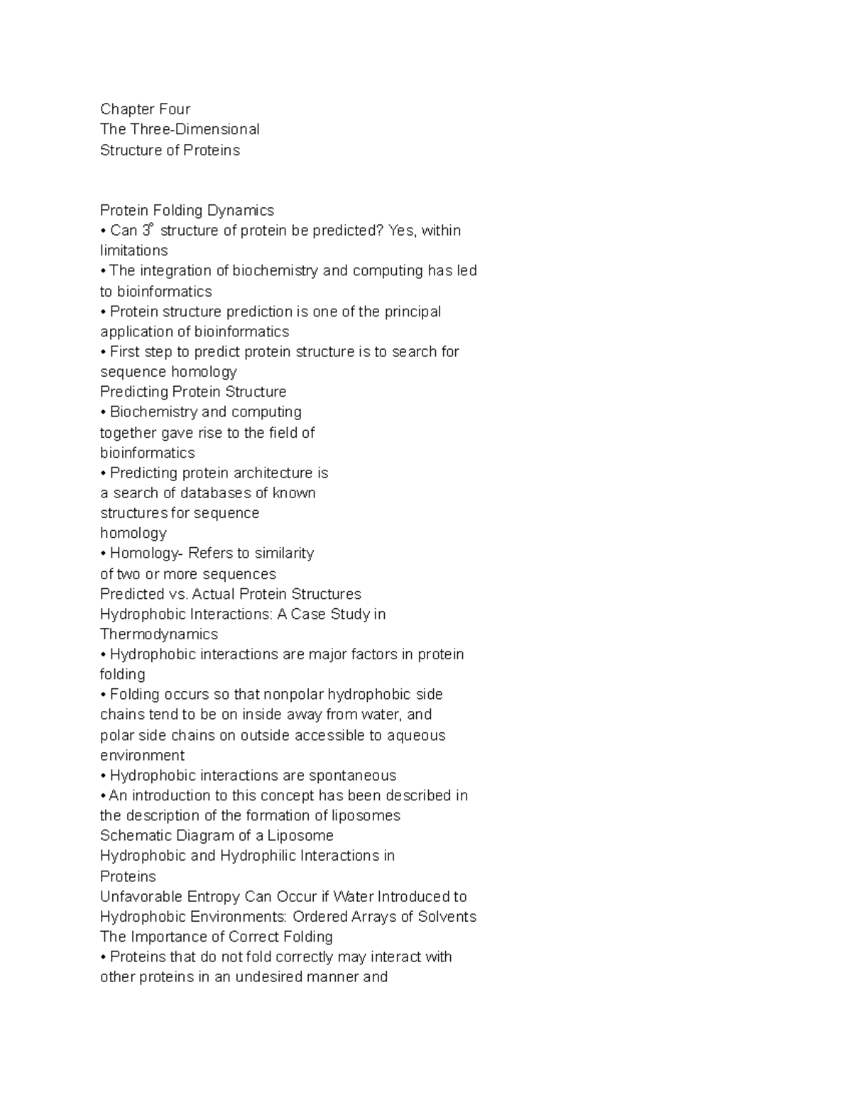 Chapter Four The Three Dimensional Structure Of Proteins Chapter Four
