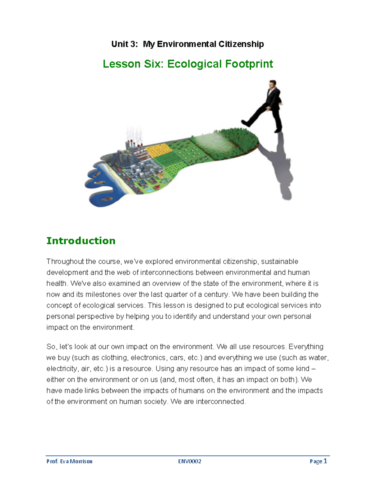 L5 Ecological Footprint 18S - Unit 3: My Environmental Citizenship ...