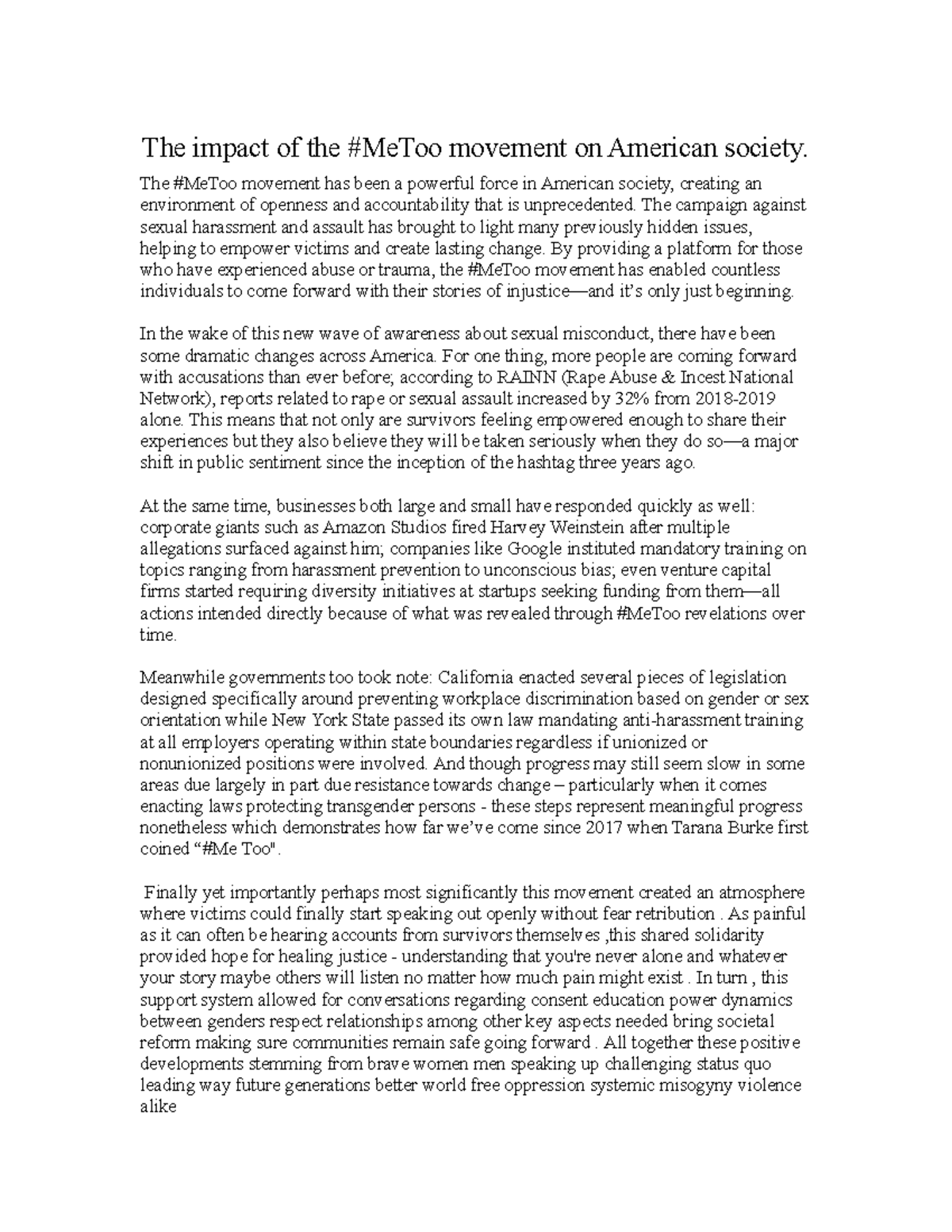 The impact of me too - The impact of the #MeToo movement on American ...