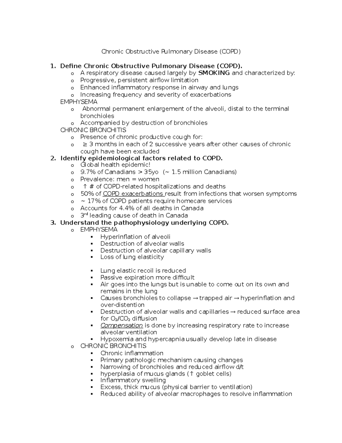 COPD LO - Winter 2020 Notes. - Chronic Obstructive Pulmonary Disease ...