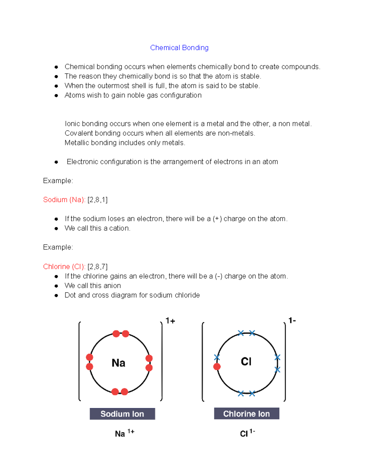 MYP 5 Chemistry Notes- Chemical Bonding - Chemical Bonding Chemical ...