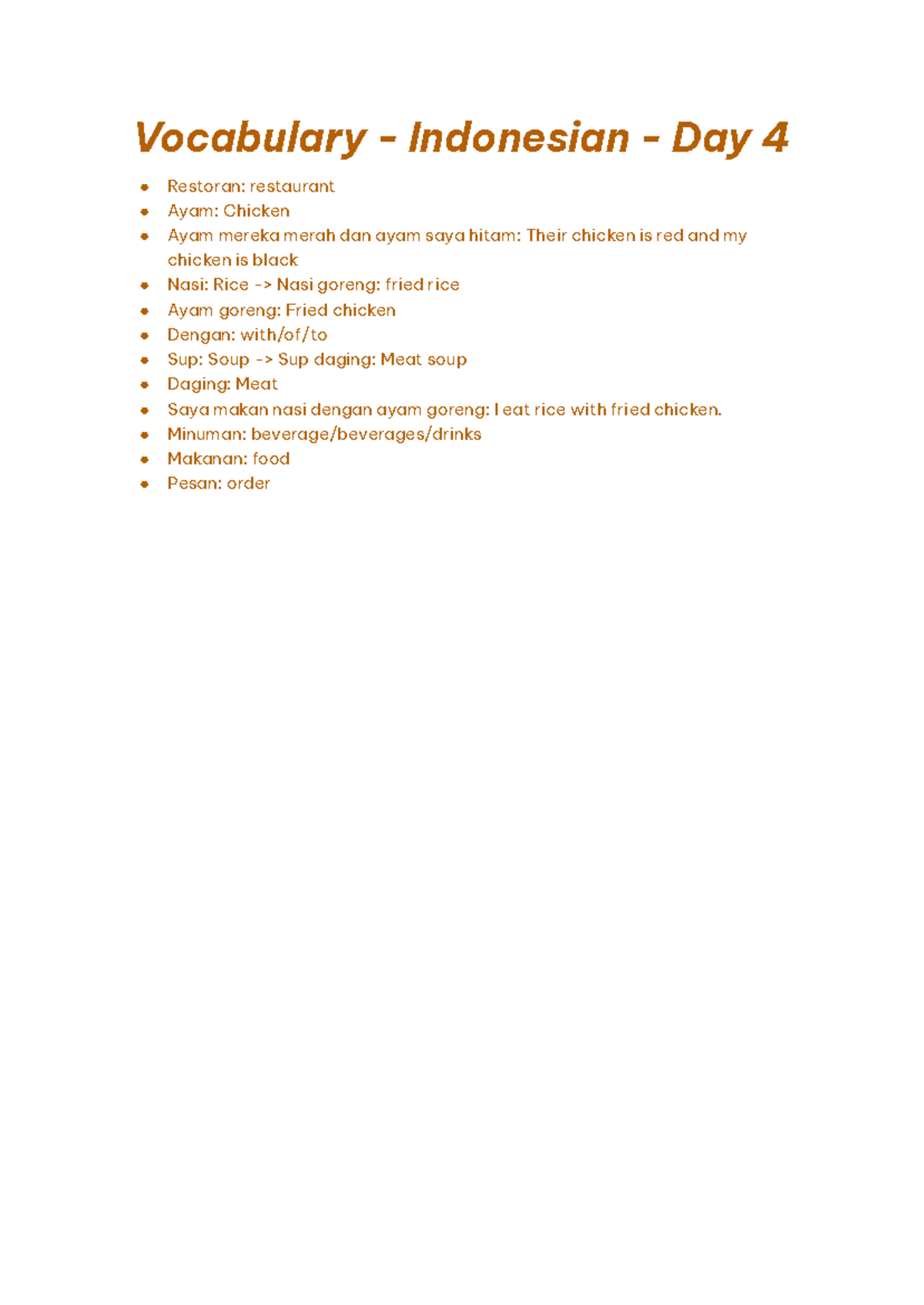 Vocabulary - Indonesian - Day 4 - Minuman: beverage/beverages/drinks ...