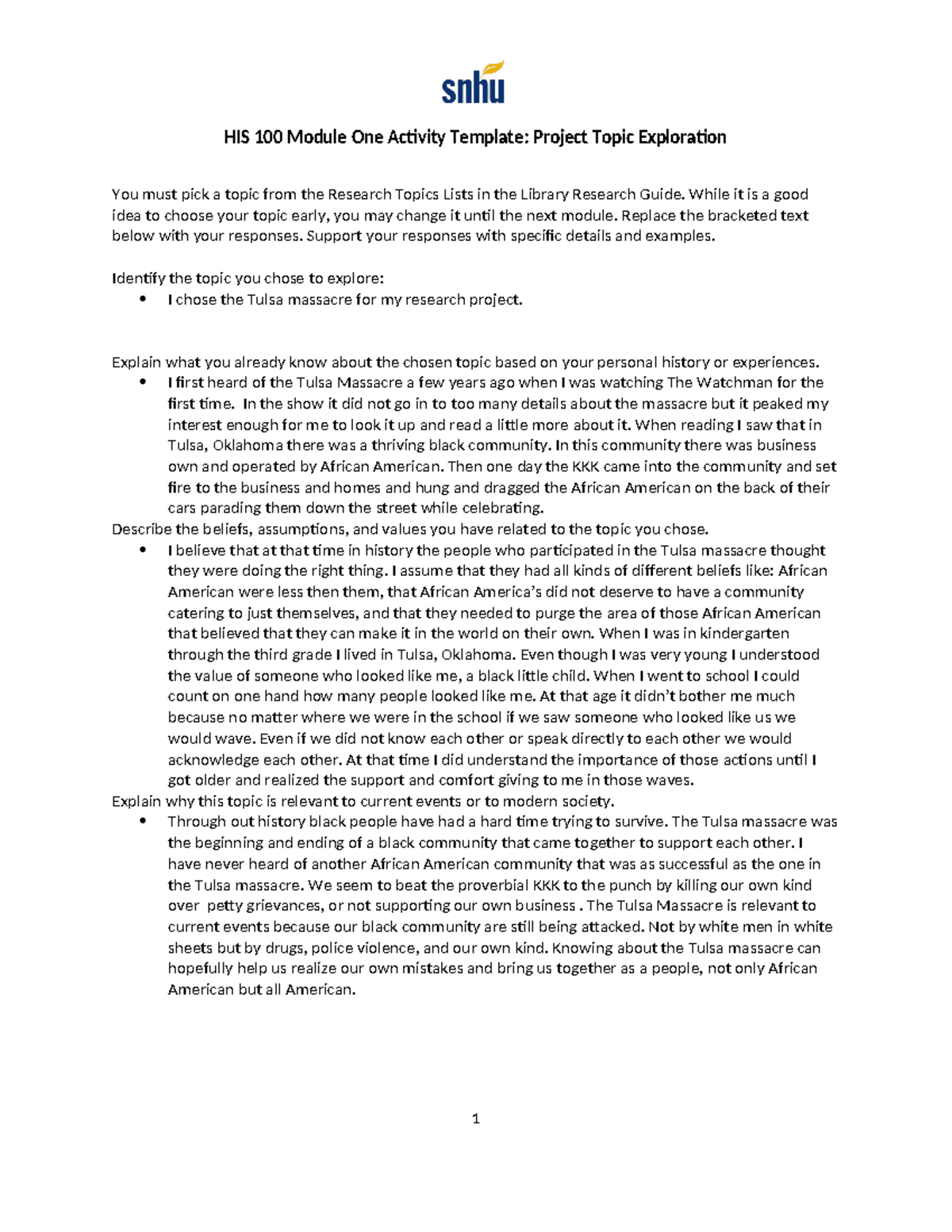 Week one history - first week assinment - HIS 100 Module One Activity ...