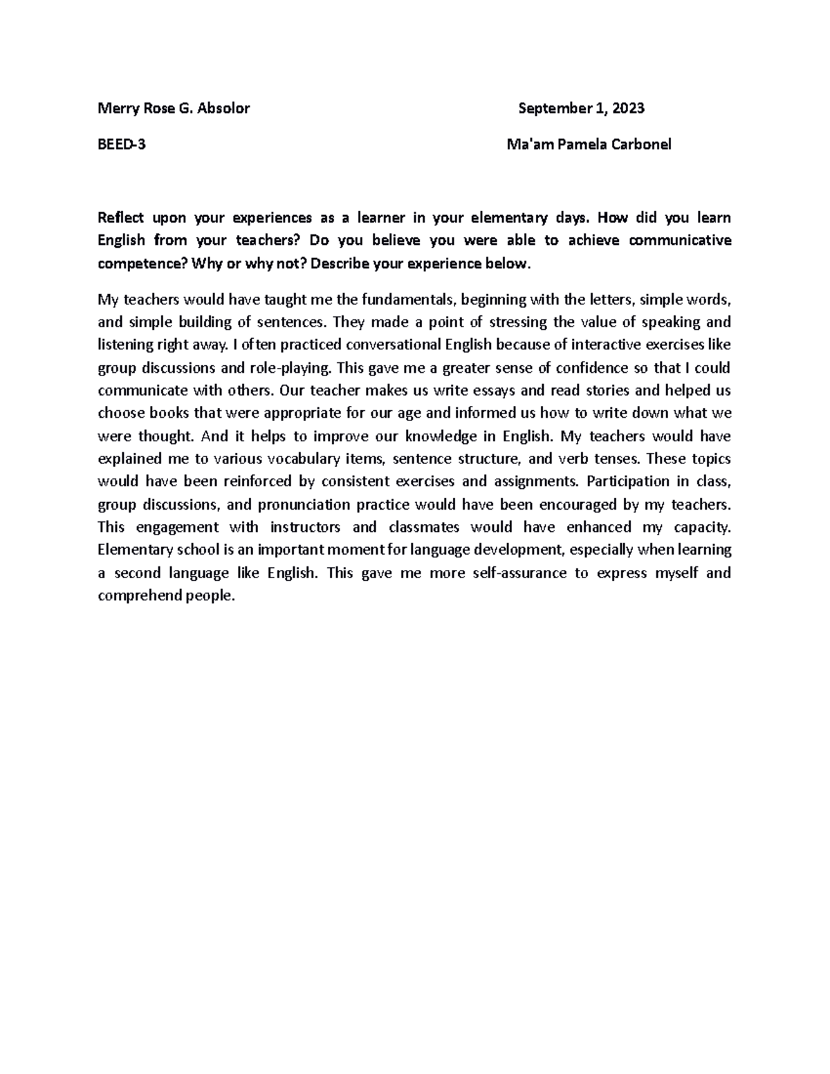 Rose - Lesson plan - Merry Rose G. Absolor September 1, 2023 BEED-3 Ma ...