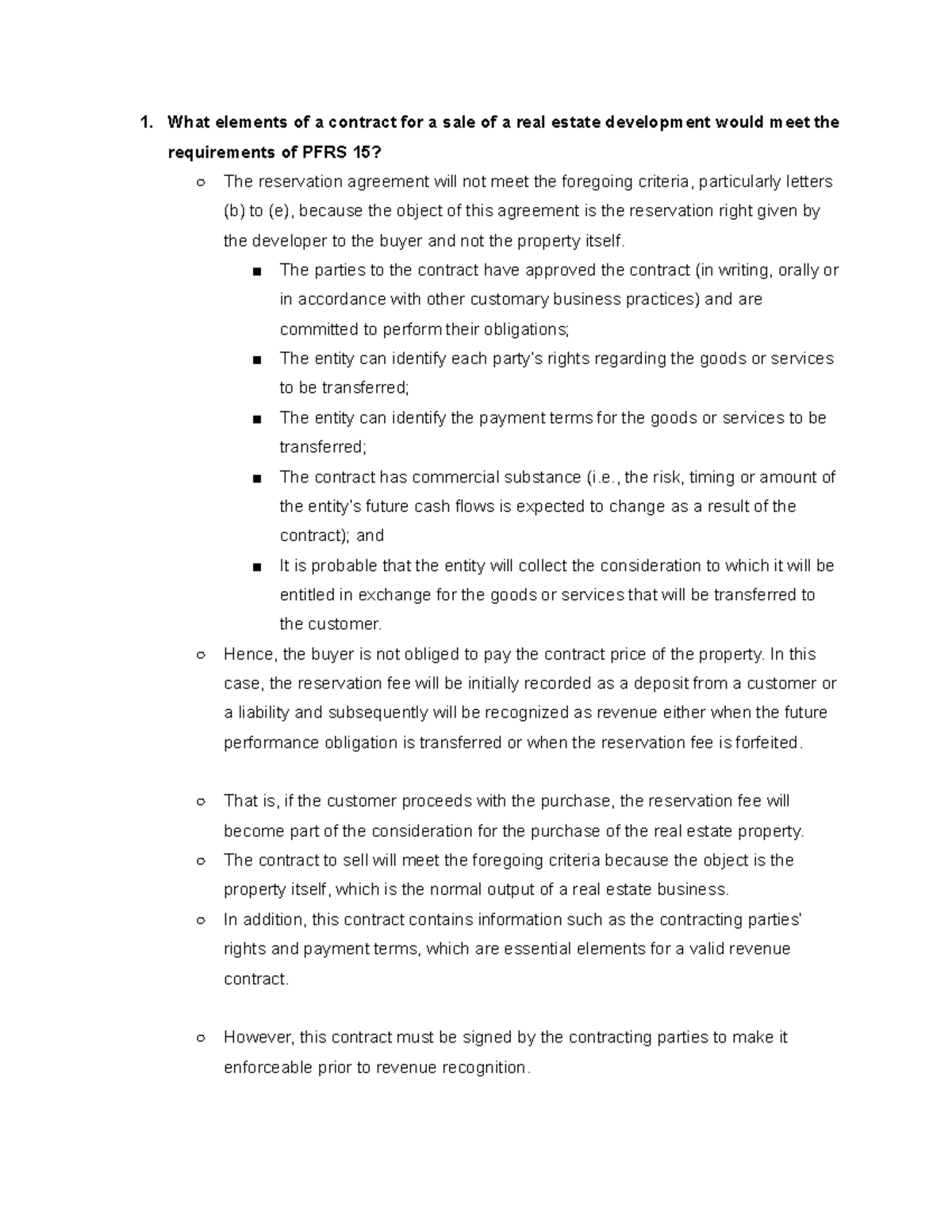 Real Estate Q and A - 1. What elements of a contract for a sale of a ...