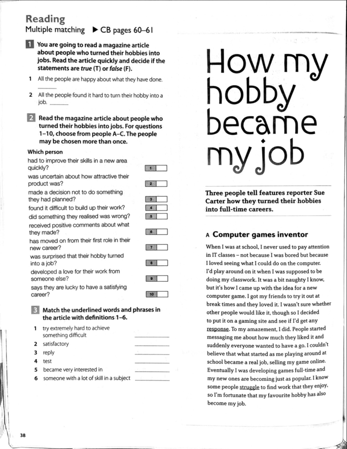 Chapter 6 maximiser - English - Reading Multiple matching CB pages 1 You are going to read a ...