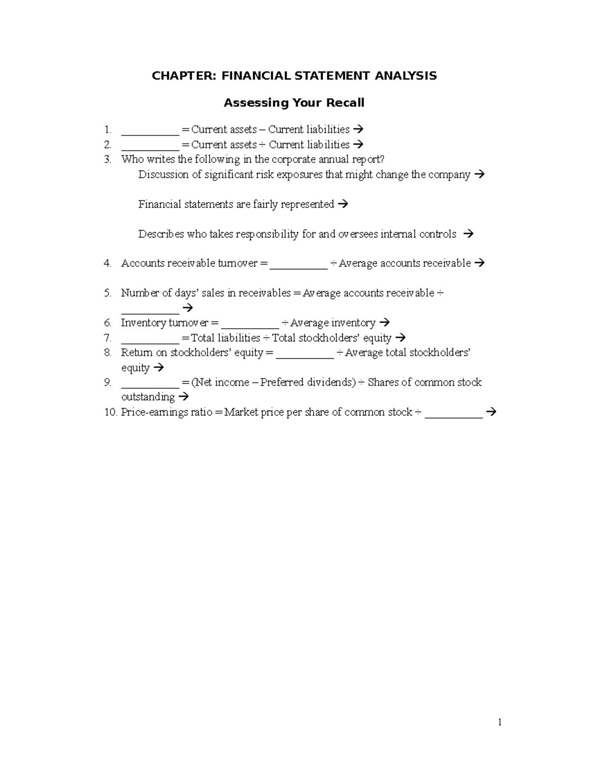 Revision and Practice Financial Statement Analysis - CHAPTER: FINANCIAL ...
