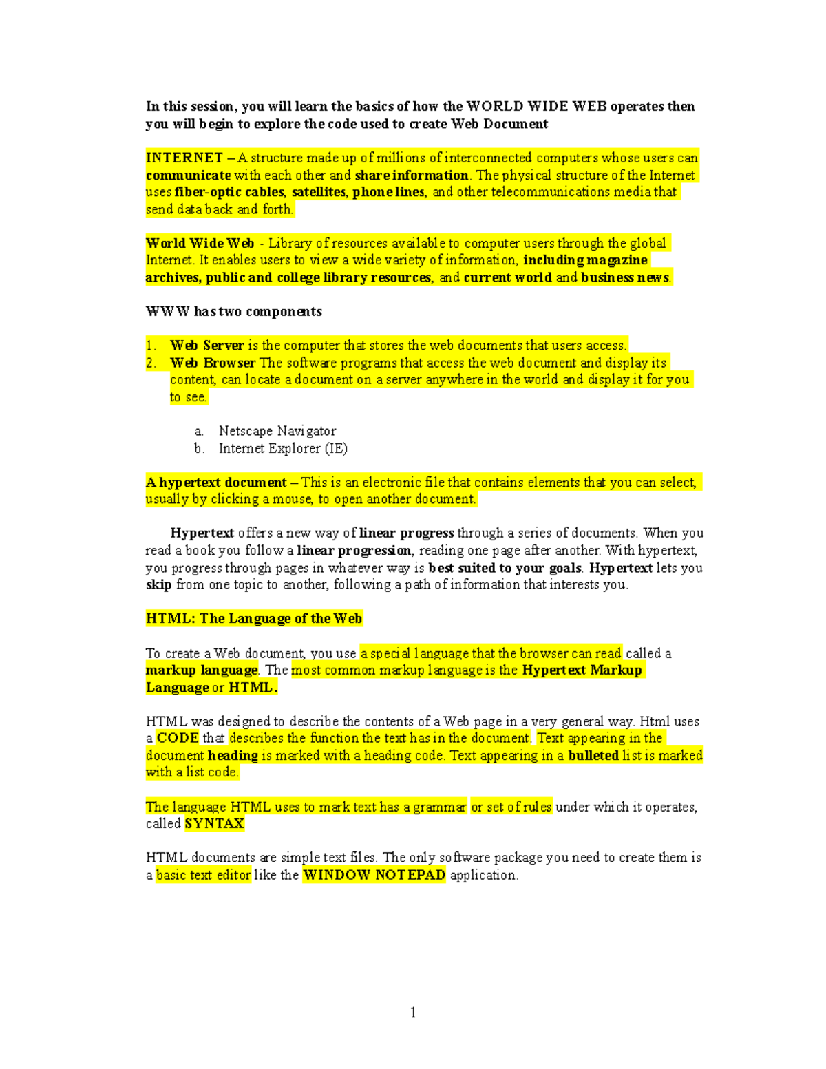 HTML Activity notes 1 - In this session, you will learn the basics of ...