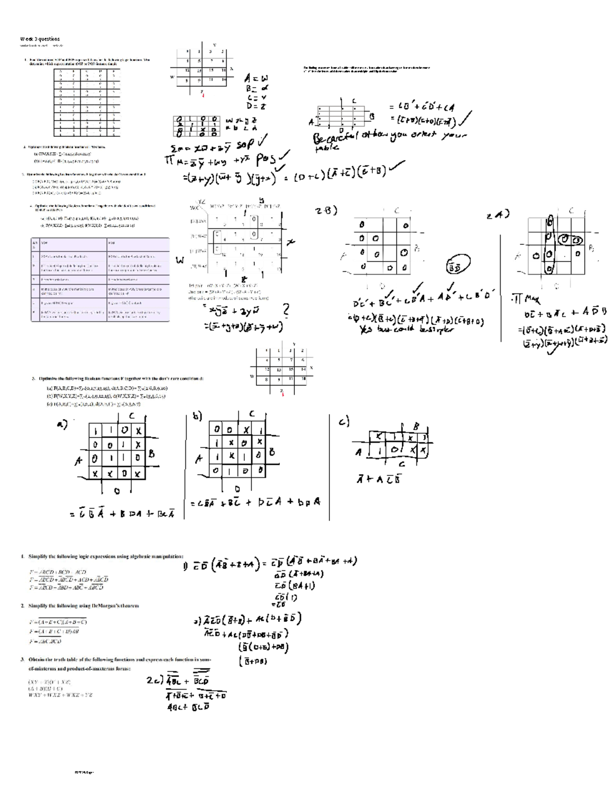 Week 3 Ecte233 tutorial - ECTE233 - For finding maxterms from a k table, still use w x y z, but ...