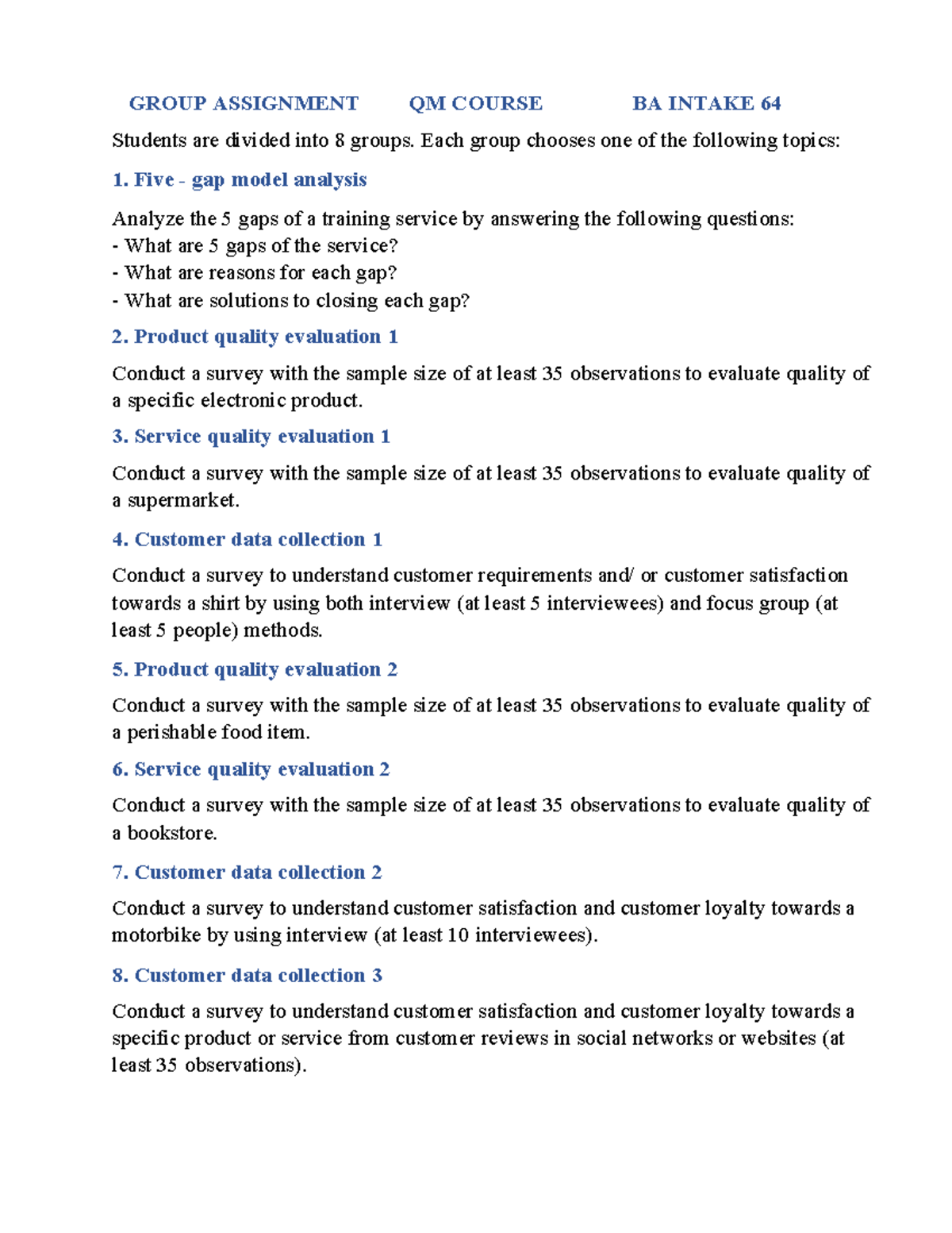QM. Group project. BA 64 - GROUP ASSIGNMENT QM COURSE BA INTAKE 6 4 ...