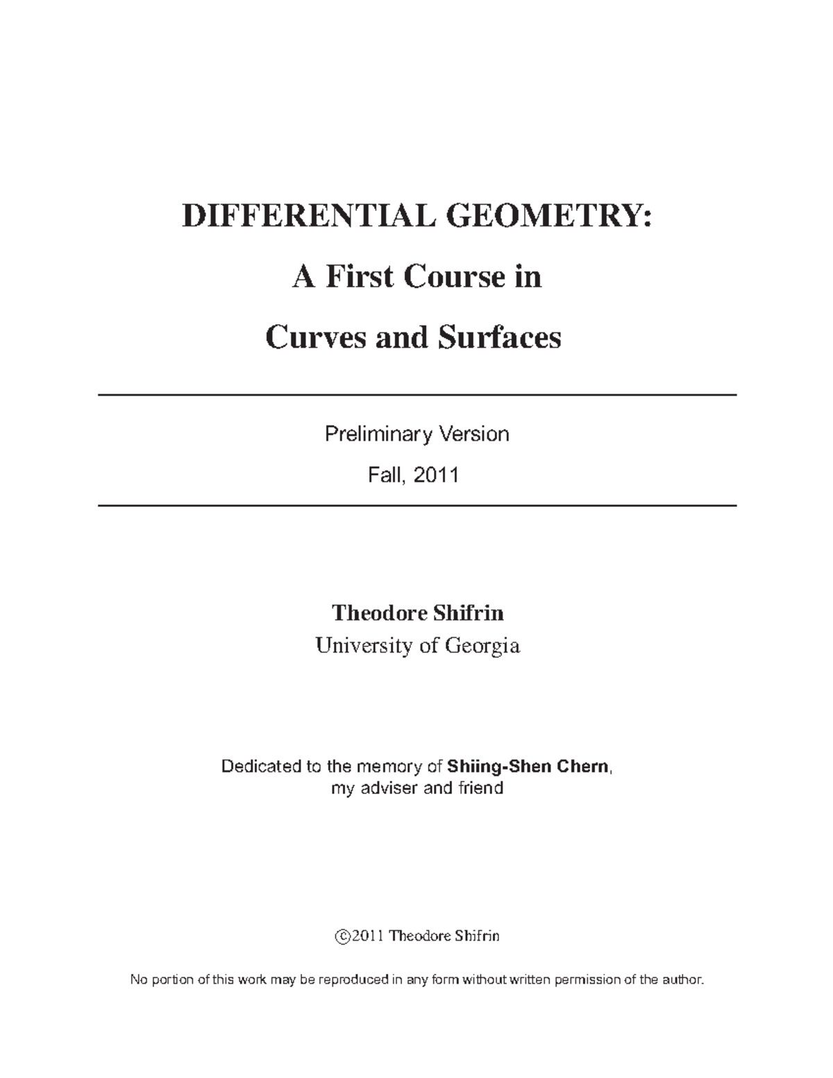 Shifrin Diff Geo - Differential Geometry - DIFFERENTIAL GEOMETRY: A ...