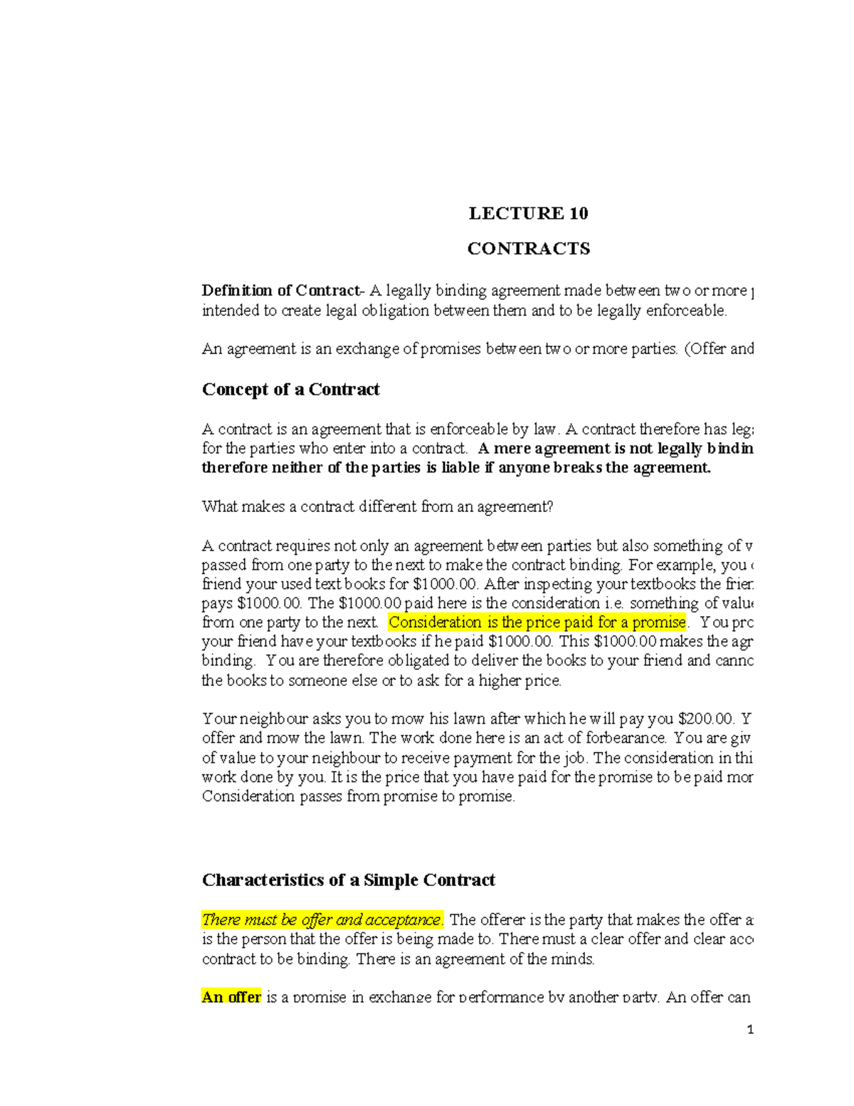 Lecture-10 2 - Notes - LECTURE 10 CONTRACTS Definition of Contract- A ...