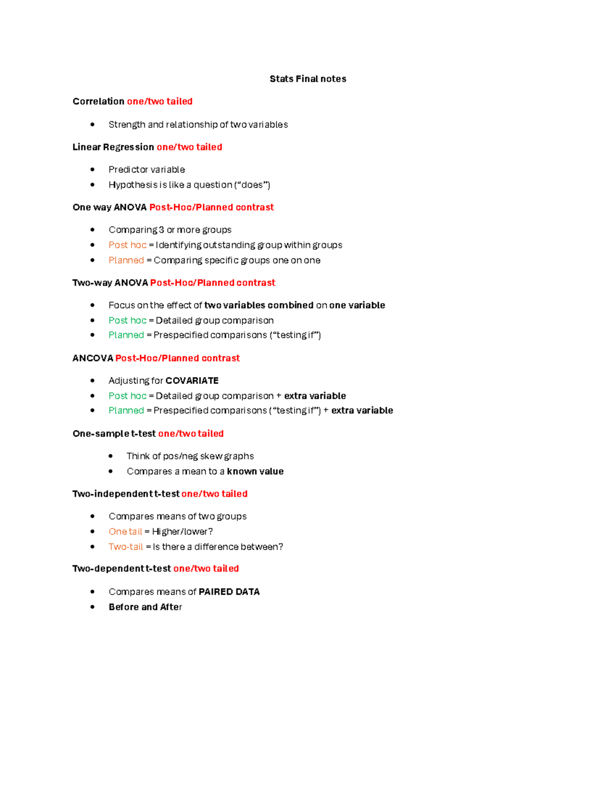 Stats Final notes - Copy - Stats Final notes Correlation one/two tailed ...