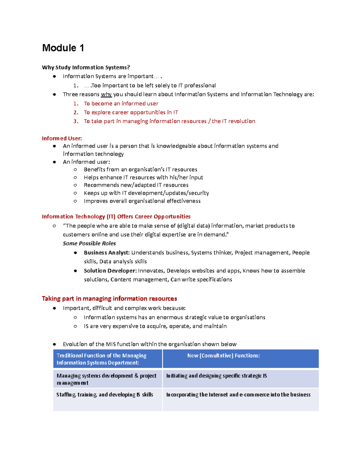INFO101 Test 1 Cheat Sheet - Module 1 Why Study Information Systems ...
