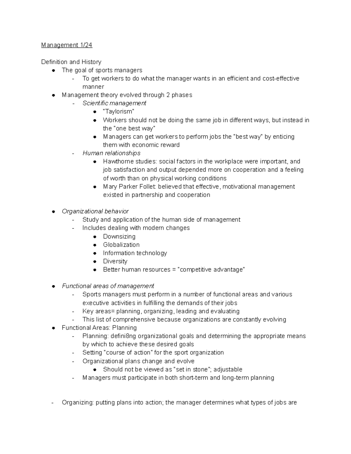 Sports Admin. Chapter 2 1 24 - Management 1/ Definition and History The ...