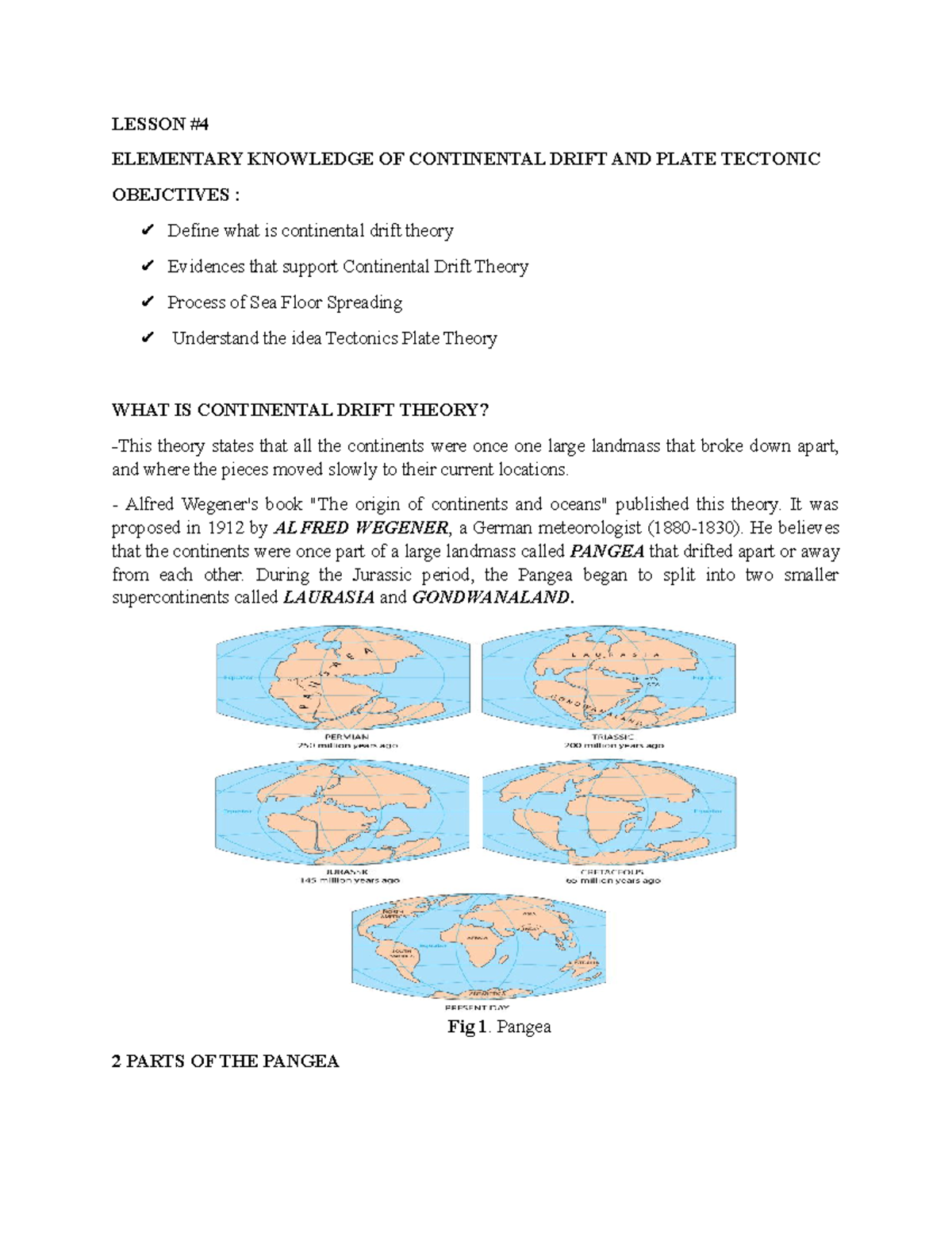 Geology Summary Report LESSON ELEMENTARY KNOWLEDGE OF CONTINENTAL