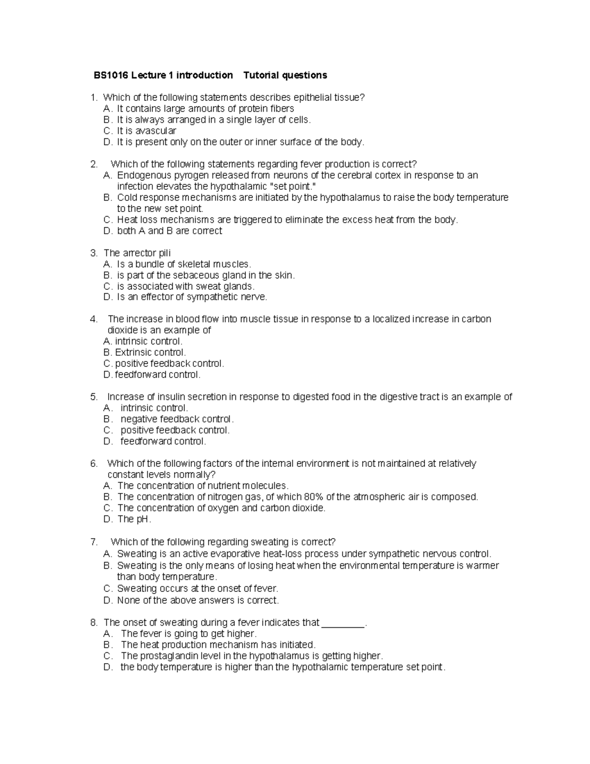 Lecture 1 Tutorial Questions - BS1016 Lecture 1 introduction Tutorial ...