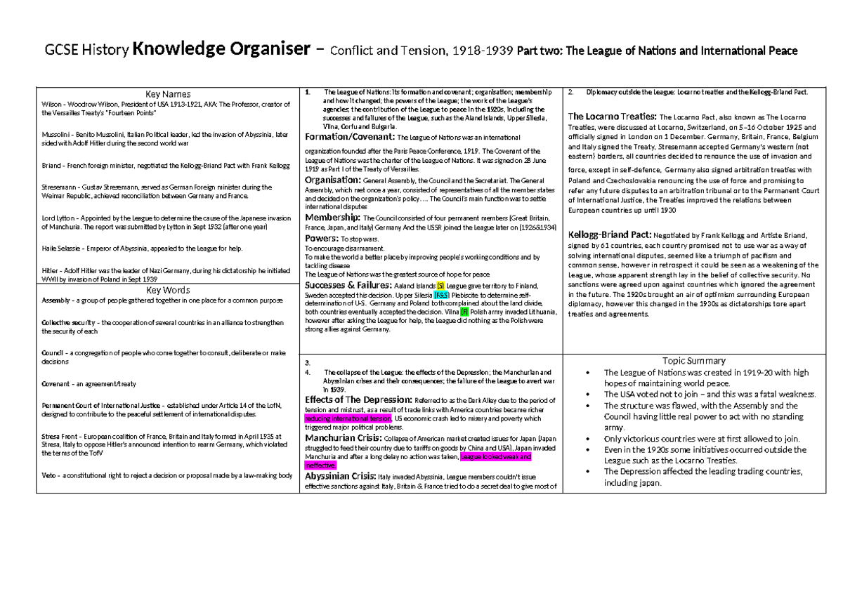 Knowledge Organiser - Conflict and Tension Part2 - GCSE History ...