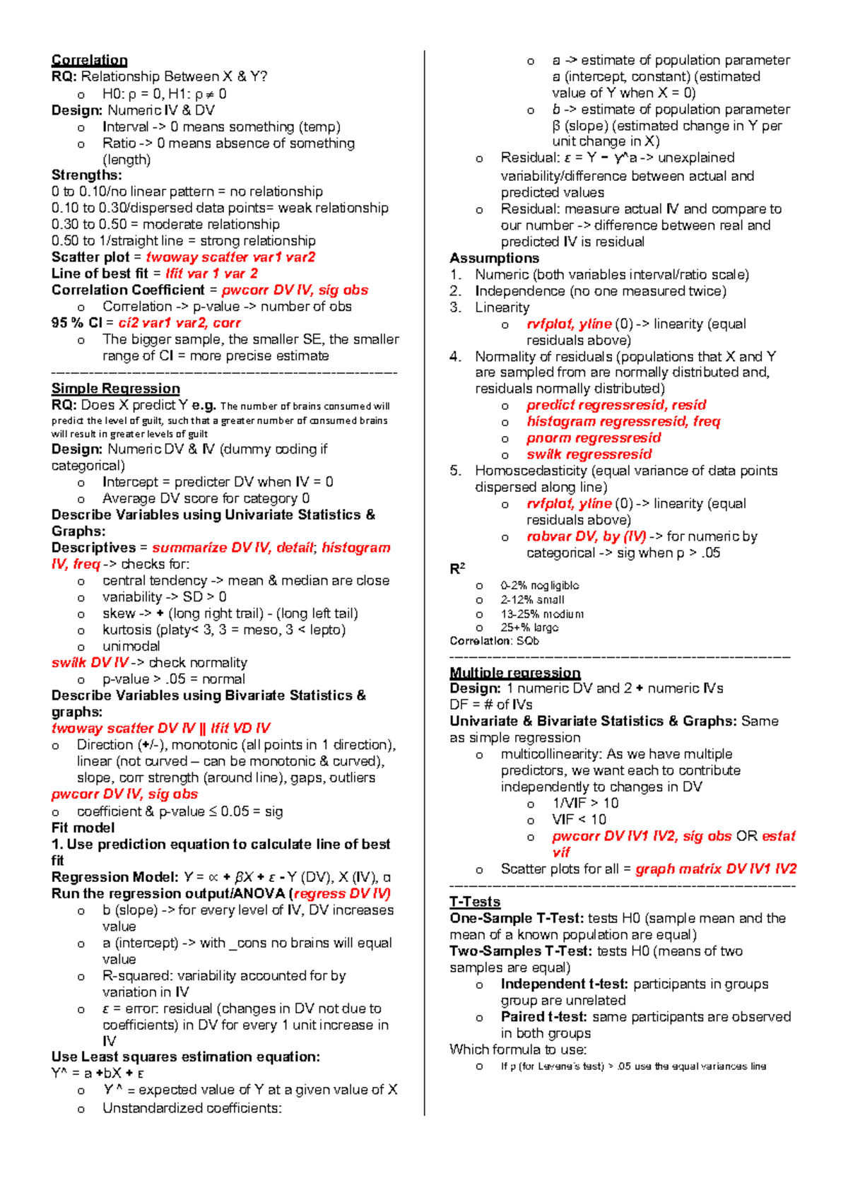 Cheat sheet - exam notes - Correlation RQ: Relationship Between X & Y ...